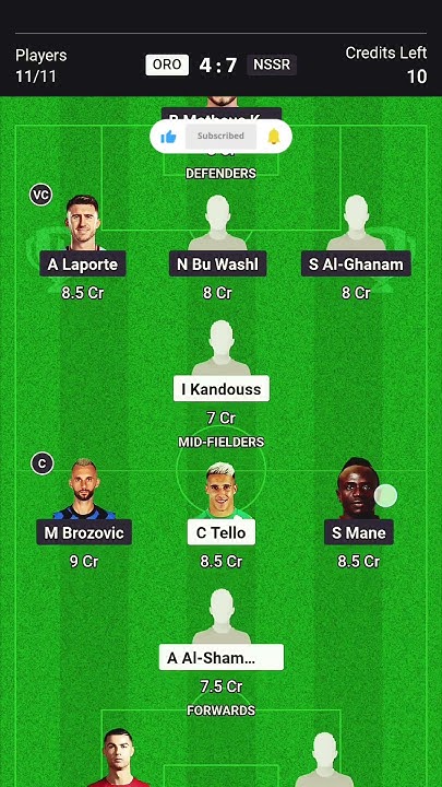 NSSR vs ORO GL team I Football GL Team I #dream11 - YouTube