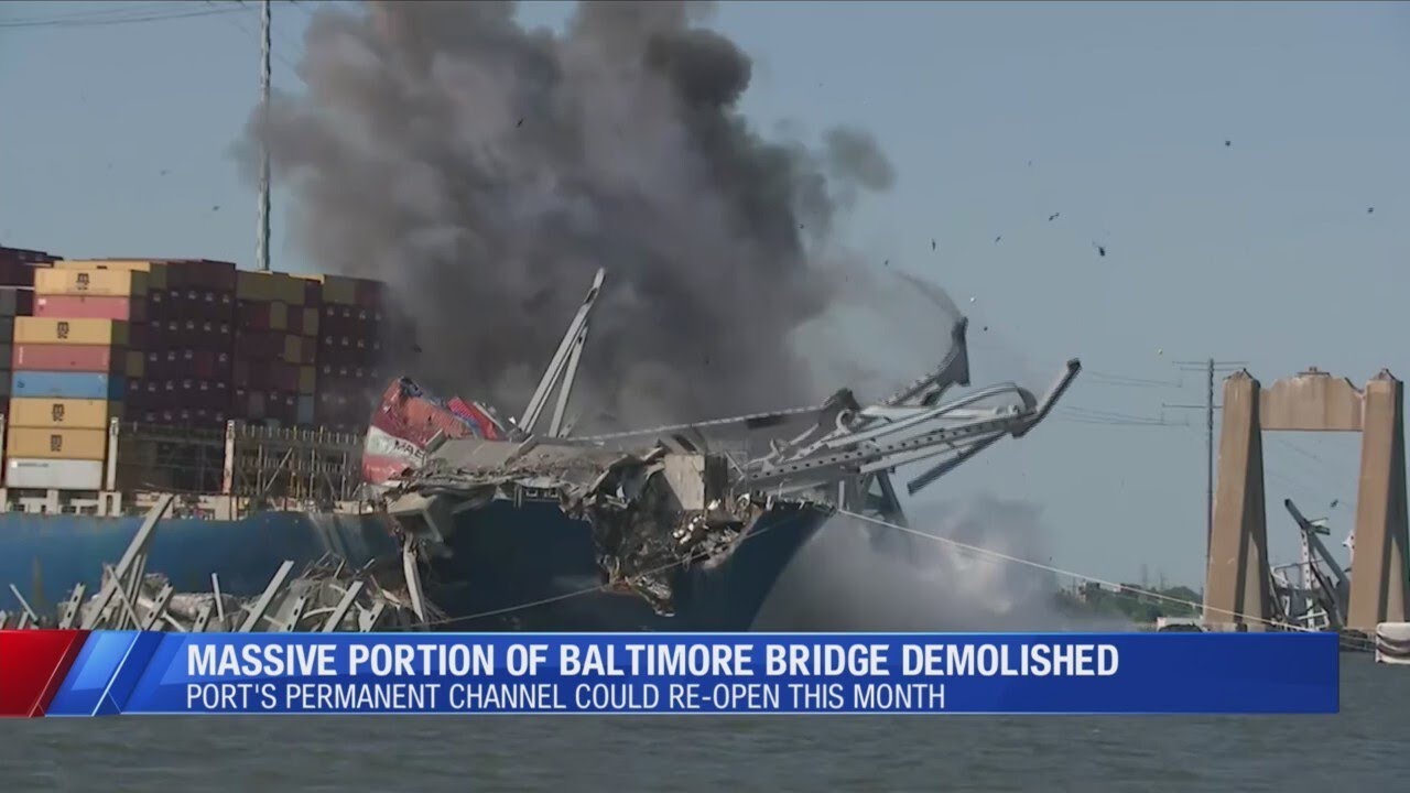 Massive portion of Baltimore Bridge demolished - YouTube