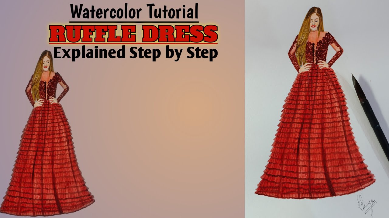 How to draw Ruffles || Watercolor Tutorial || Fashion illustration ...