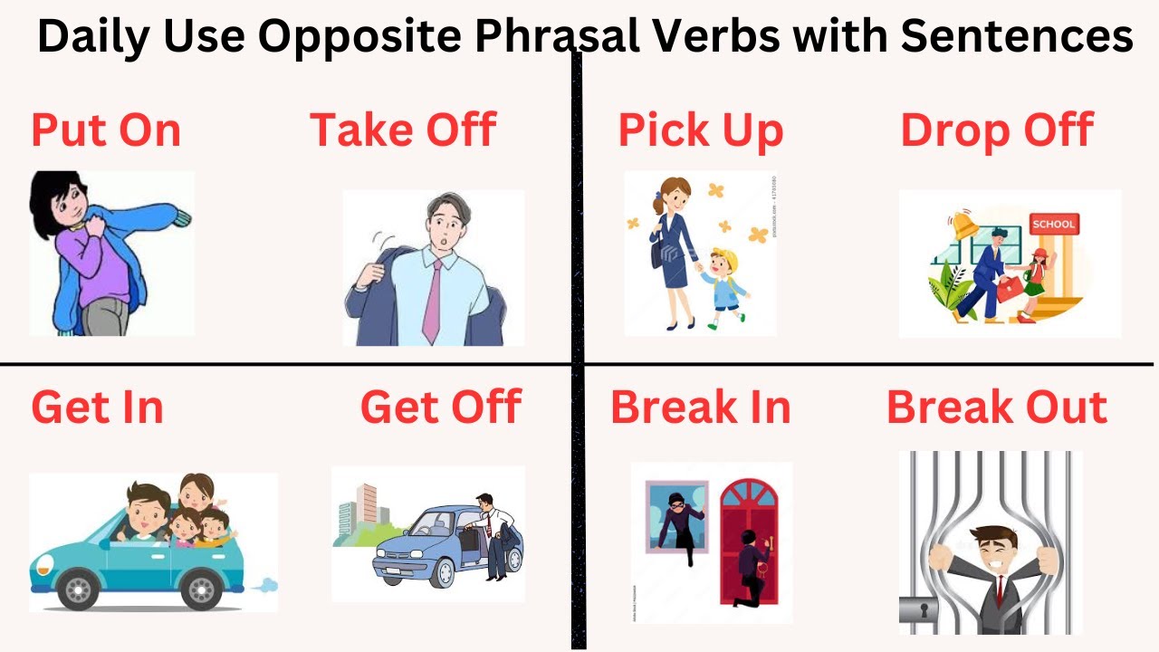Opposite Phrasal Verbs with Sentences || Most Common Opposite Phrasal ...