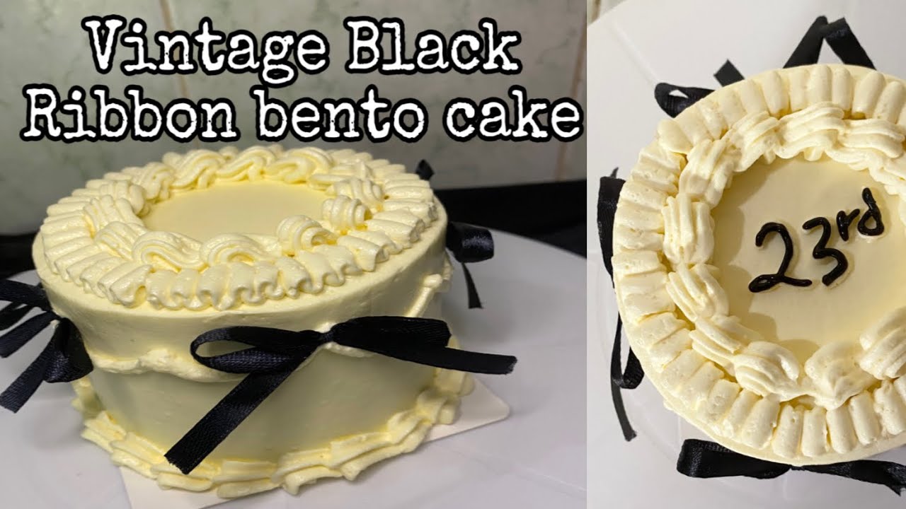 Vintage Black Ribbon bento cake step by step tutorial - YouTube