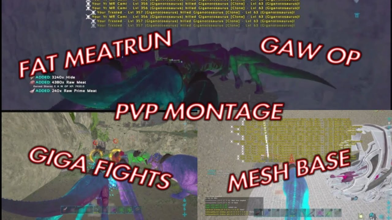 ARK PVP MONTAGE MESH BASE RAIDS FAT MEATRUN AND GIGA FIGHTS #ICED # ...