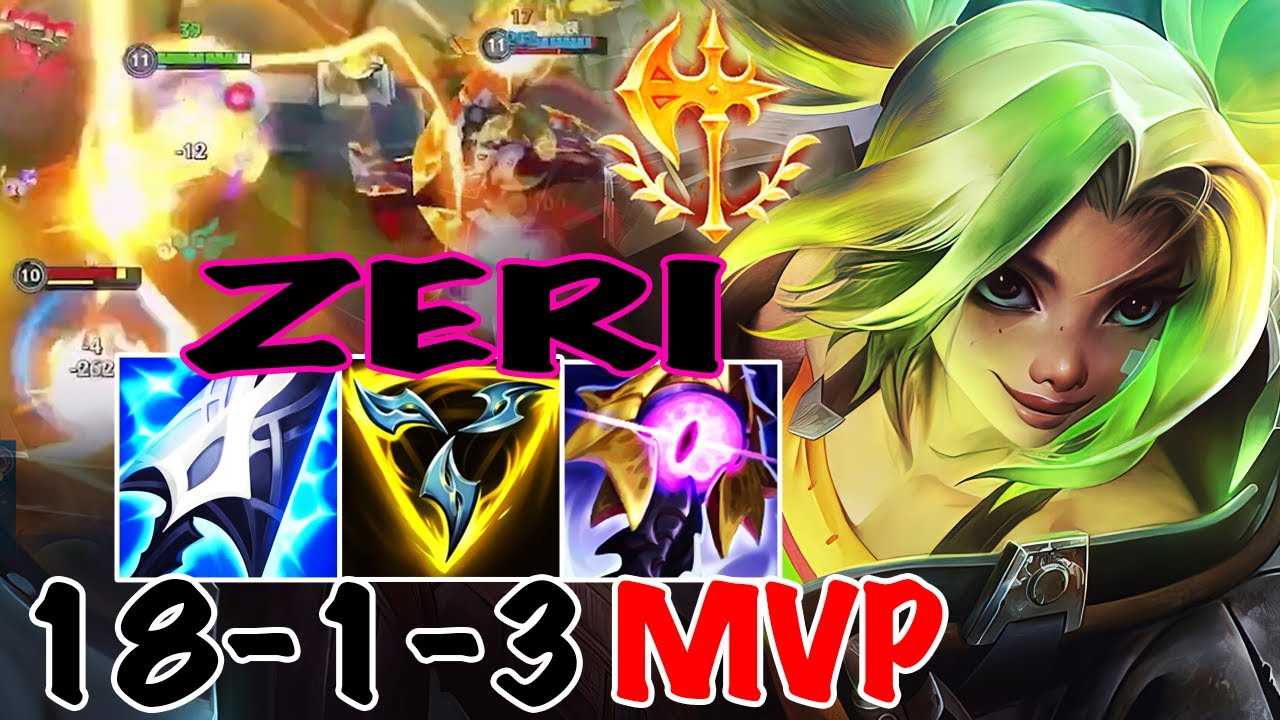 WILD RIFT ZERI ADC GAMEPLAY | 18 -1 -3 MVP | ZERI BUILD RUNES - YouTube