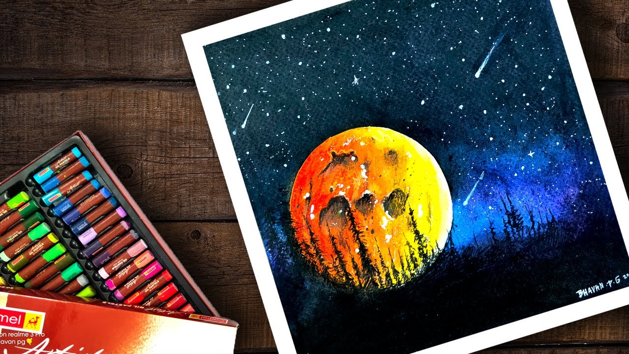 mars planet | beautiful scenery drawing for biginners with oil pastels ...