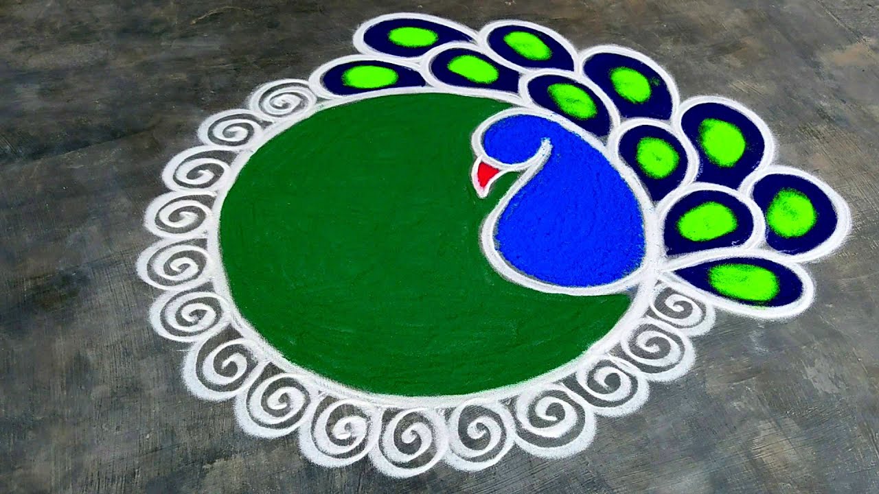 New year muggulu 2025 peacock design🌹sankranthi super muggulu colours🌹 ...