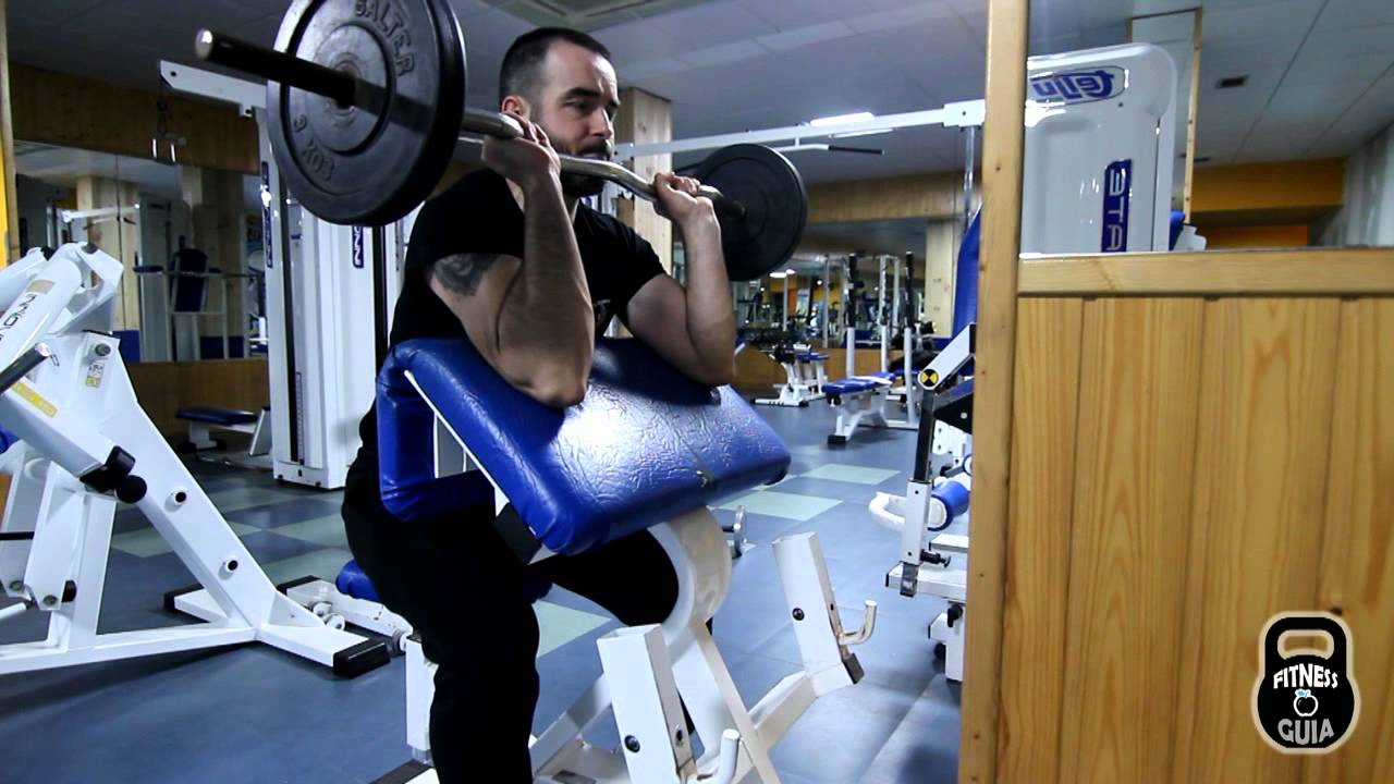 BRAZO curl predicador inverso barra z - YouTube