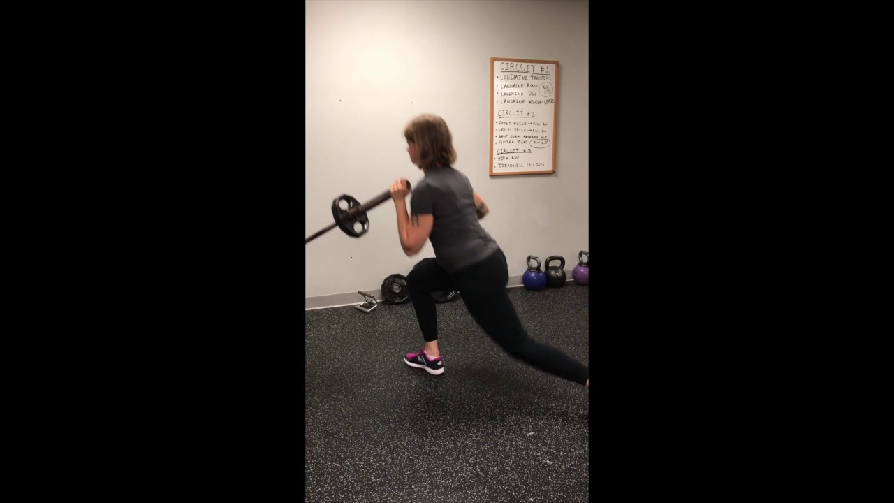 landmine reverse lunge to press - YouTube