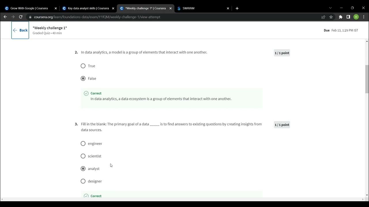 Week 1 final quiz Google Data Analytics| Coursera - YouTube