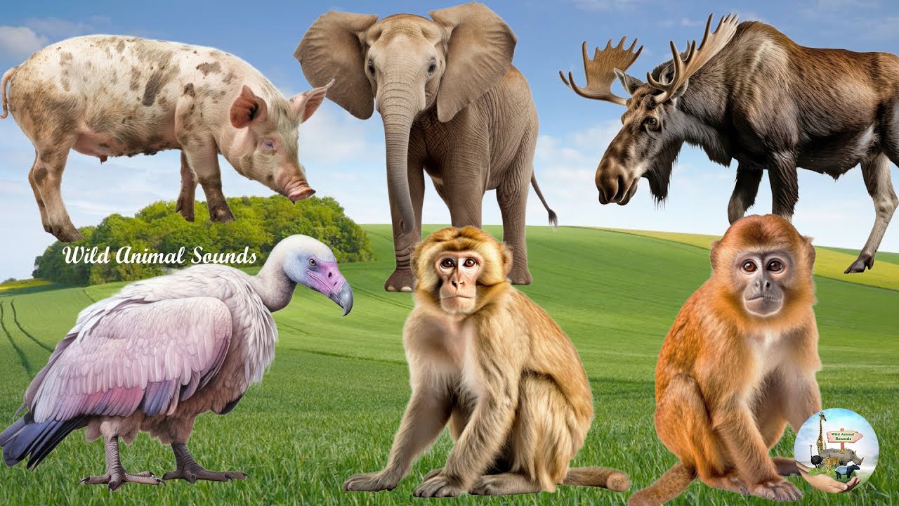 Cute Baby Monkeys - Animal BGM: Moose, Langur, Vulture, Elephant, Pig ...