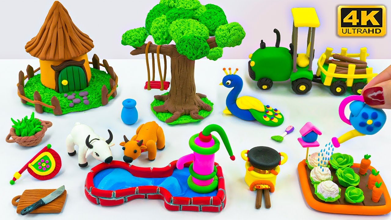 ️DIY How To Make Polymer Clay Mini Cow Shed 🐮, Kitchen set, Farm, Tree ...
