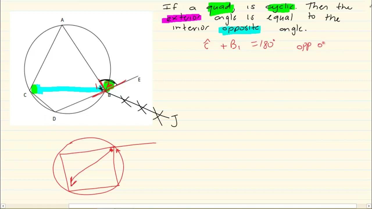 G11Maths EG Cyclic Quad Ext and Int Opp angles theorem - YouTube