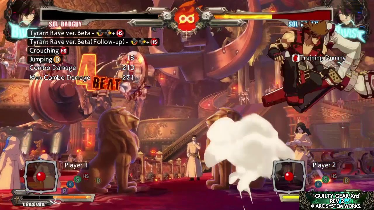 Guilty Gear Xrd Rev2 Sol Tyrant Rave dust loop 70% - YouTube