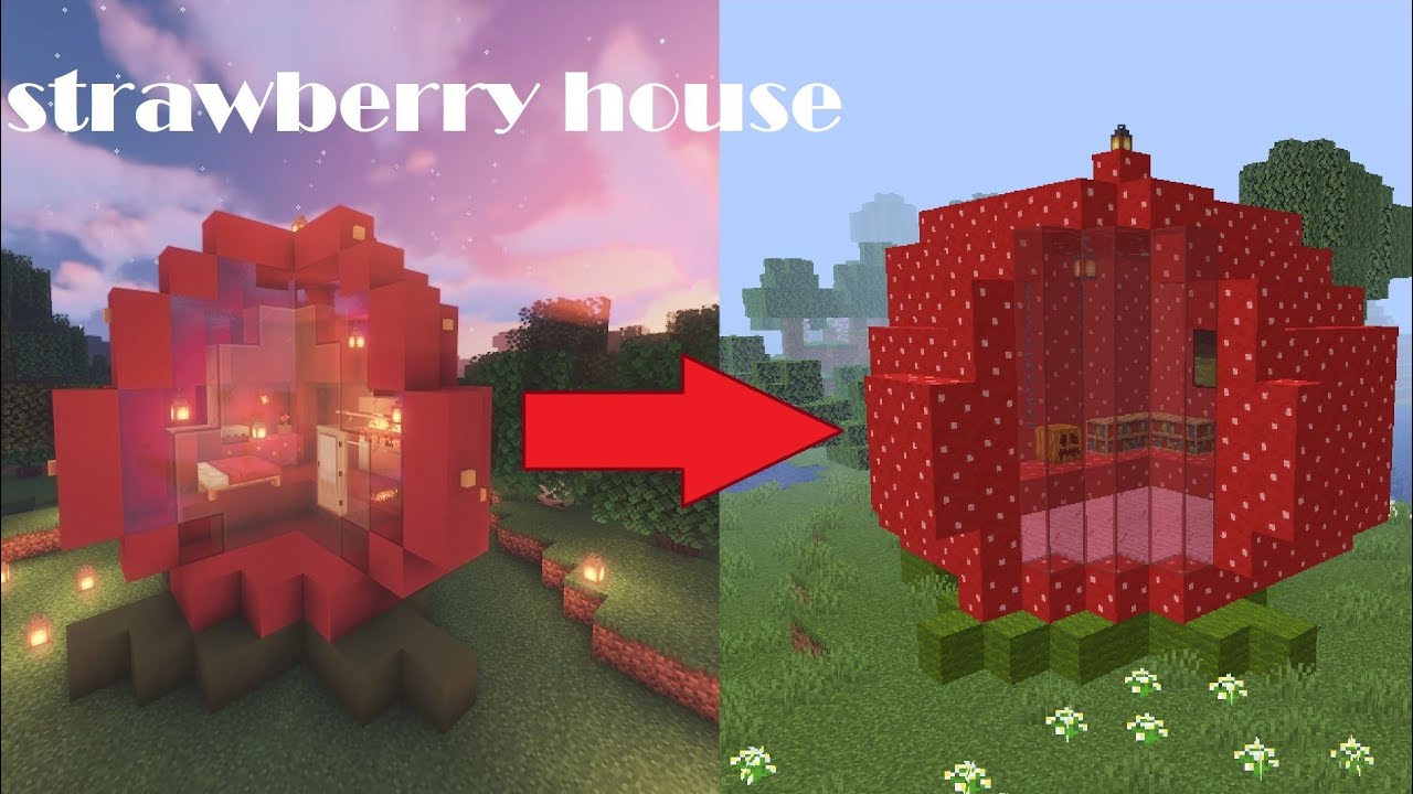 i built the strawberry house on minecraft! - YouTube