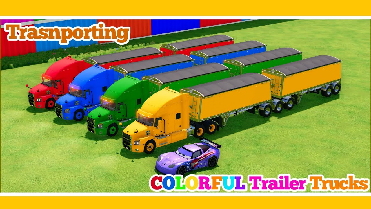Transporting Colorful Construction Vehicles With Colorful Flatbed ...