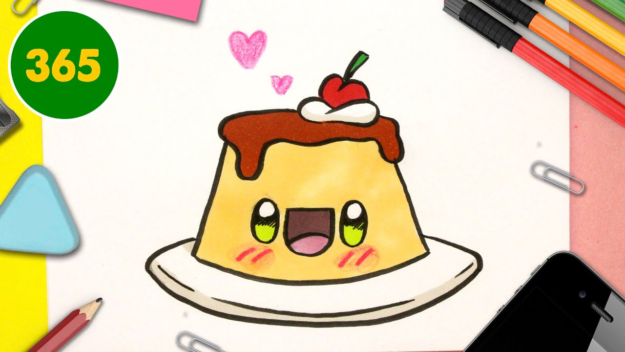 HOW TO DRAW A CUTE PUDDING KAWAII - YouTube