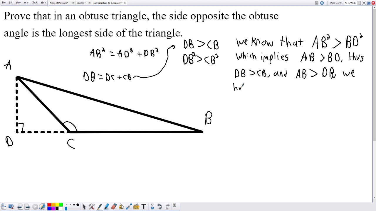 Proving the Side Opposite to the Obstuse Angle of a Triangle is the ...