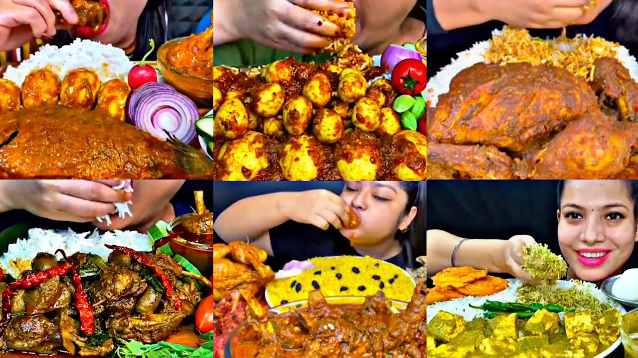 ASMR EATING SPICY MUTTON CURRY, CHICKEN CURRY, EGG CURRY | BEST INDIAN ...