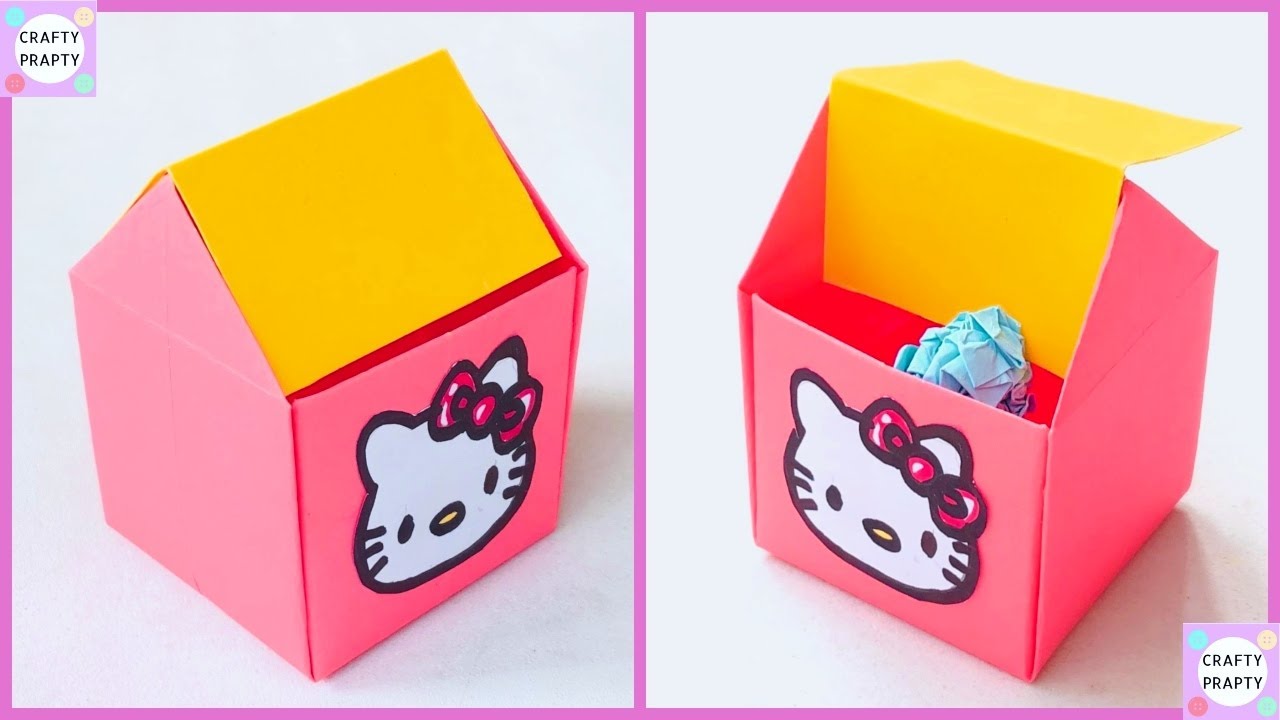 How To Make Hello kitty Origami Trash Bin /DIY Origami Paper Waste Bin ...