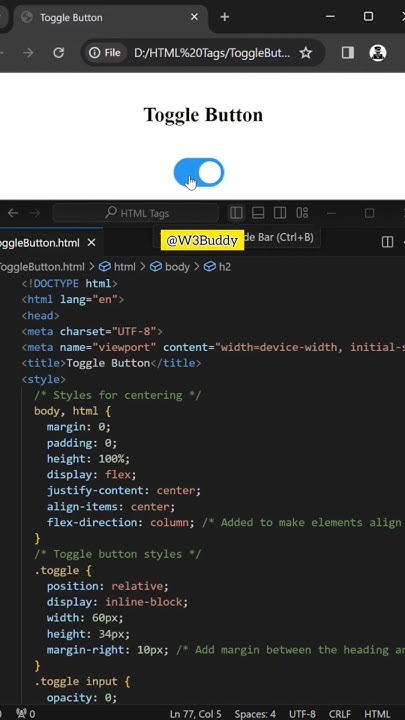 How to create a Toggle Button using HTML, CSS, Java Script #toggleswitch #html #css #js #shorts ...