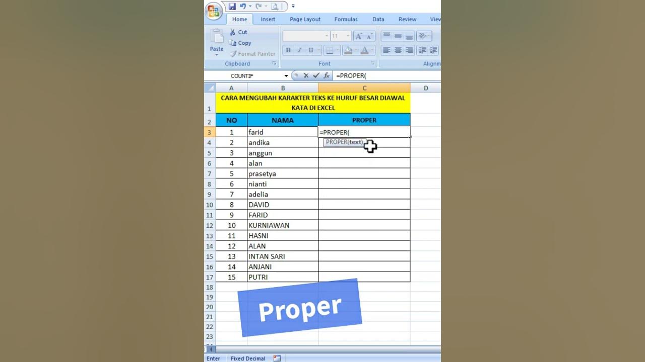 FUNGSI PROPER DI EXCEL #SHORTS - YouTube