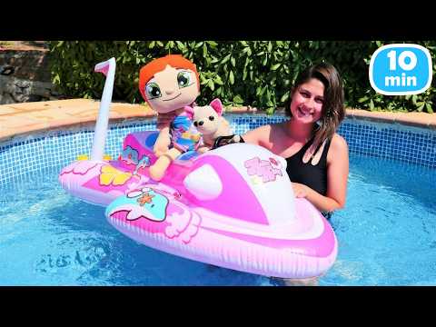 Ayşe Lili ve Loli'yi alıp havuza gidiyor! Çocuk videoları.