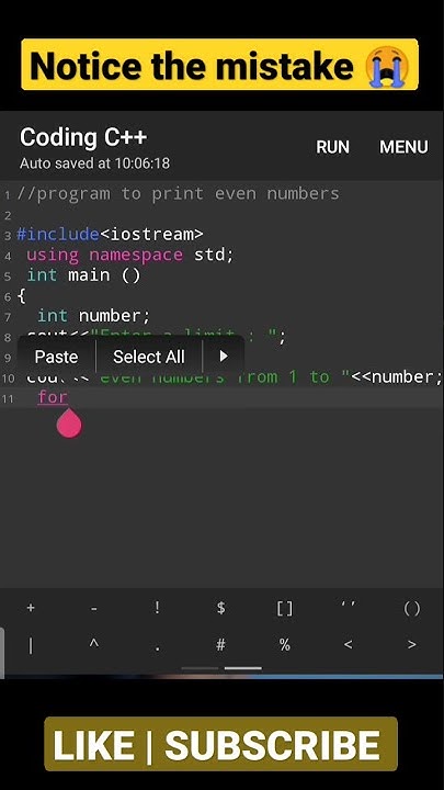 Program to print even numbers in CPP/c++ program #cpp #shorts - YouTube