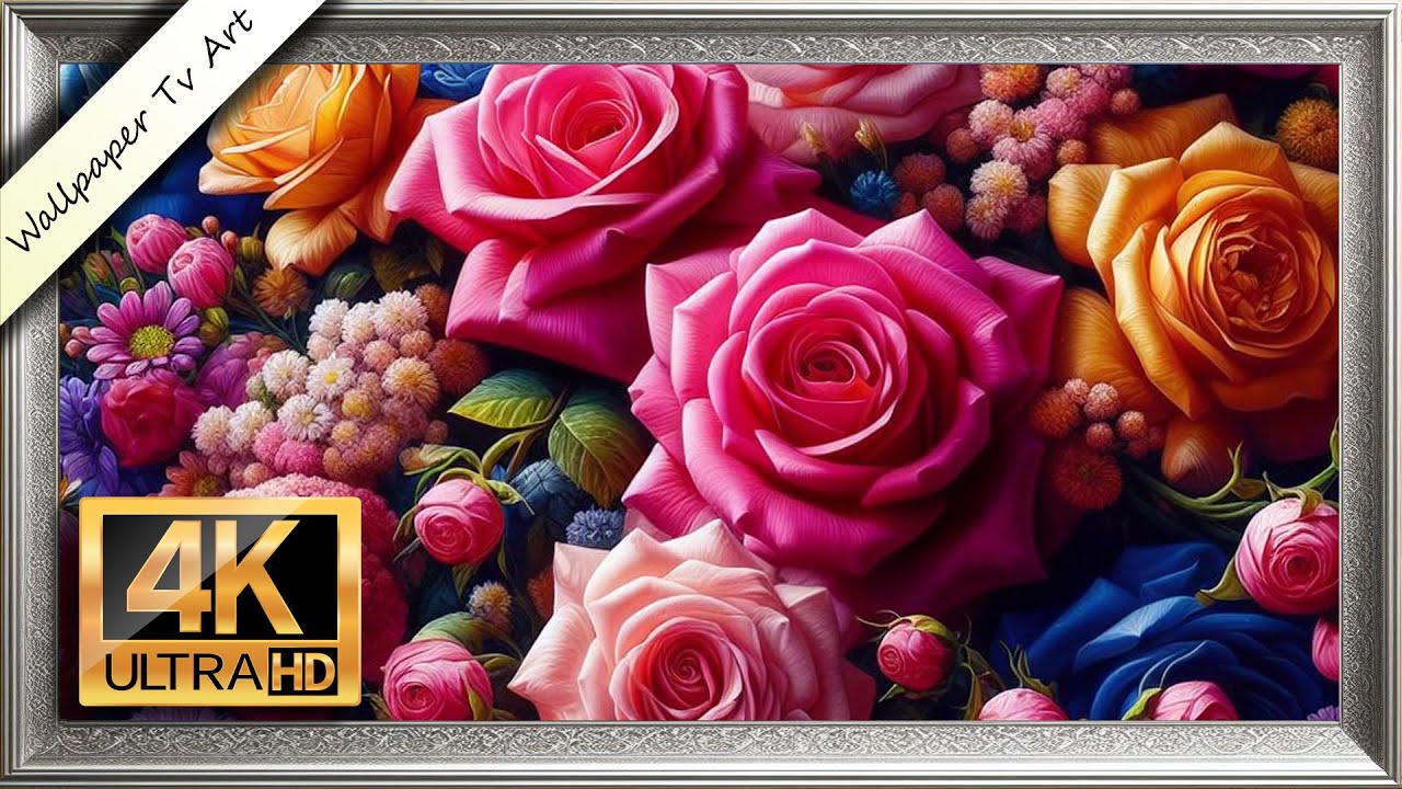 WALLPAPER TV ART FRAMED ROSE FLOWERS WITH RELAXING MUSIC AMBIANCE ...
