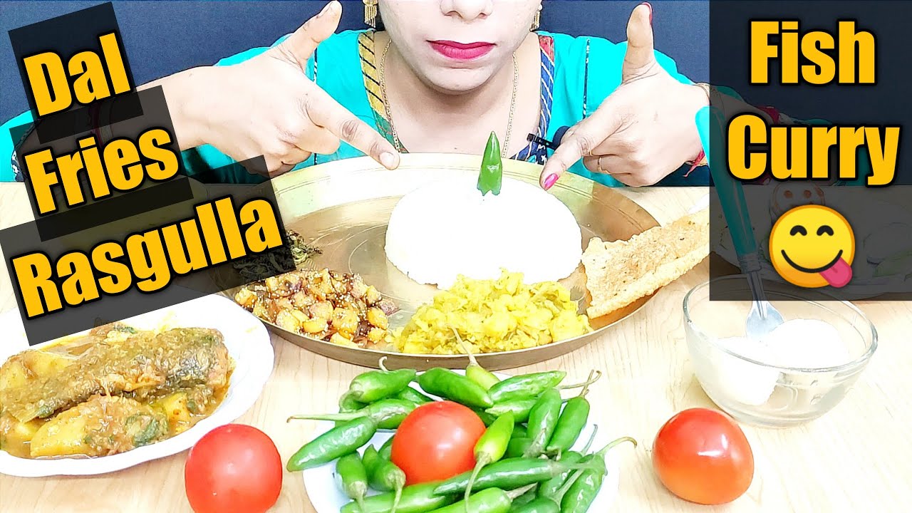 EATING MASALA FISH BIGBITES | EATING RICE,VEG DAL,ALU CHOKHA,FISH CURRY ...