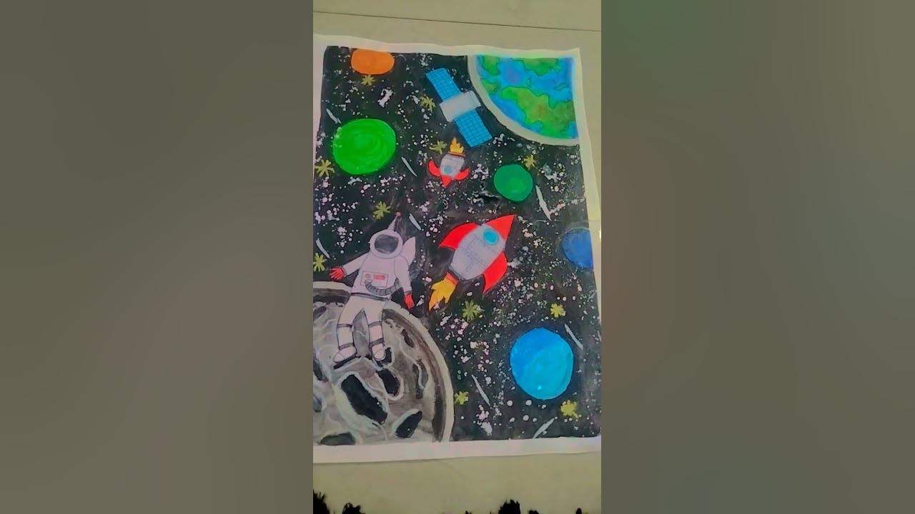 Space exploration drawing with astronaut, satalite and planets - YouTube