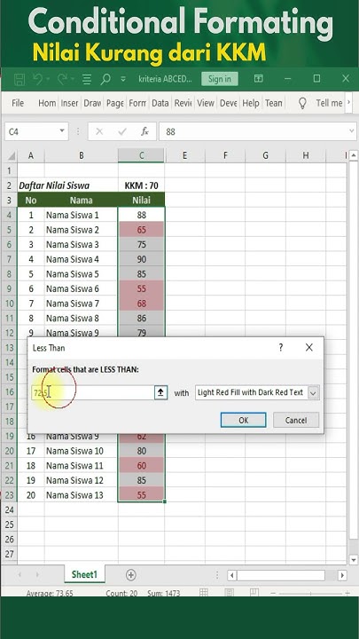 Memberi Warna Otomatis di Excel, Nilai Kurang dari, Conditional Formatting Excel #shorts - YouTube