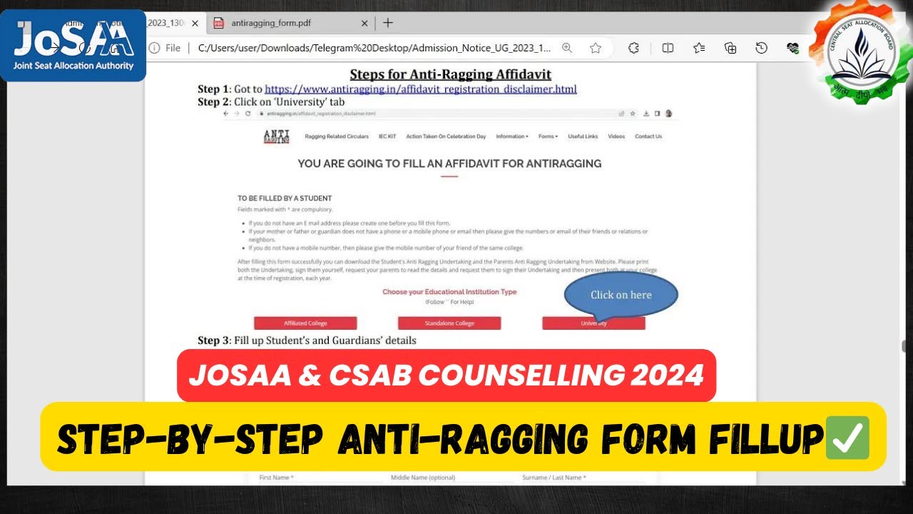 How to Fill Anti-Ragging Form 2025 | Anti Ragging Affidavit for B.Tech ...