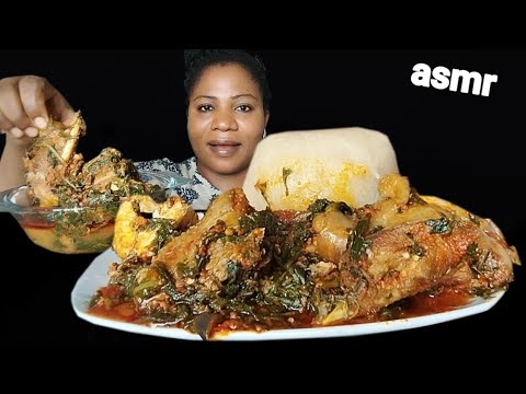 African food mukbang fufu and vegetable soup with chicken and fish 🐟 ...