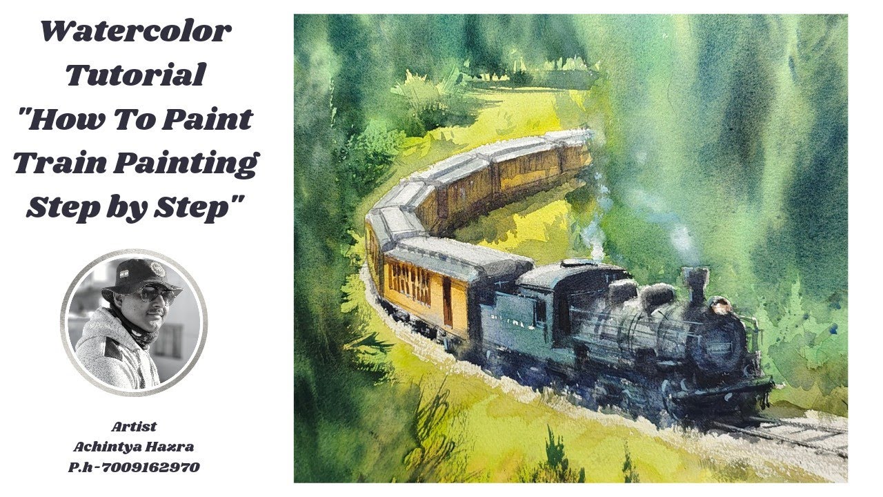How To Paint Hills & Train With Watercolor Step By Step/Shimla Train ...
