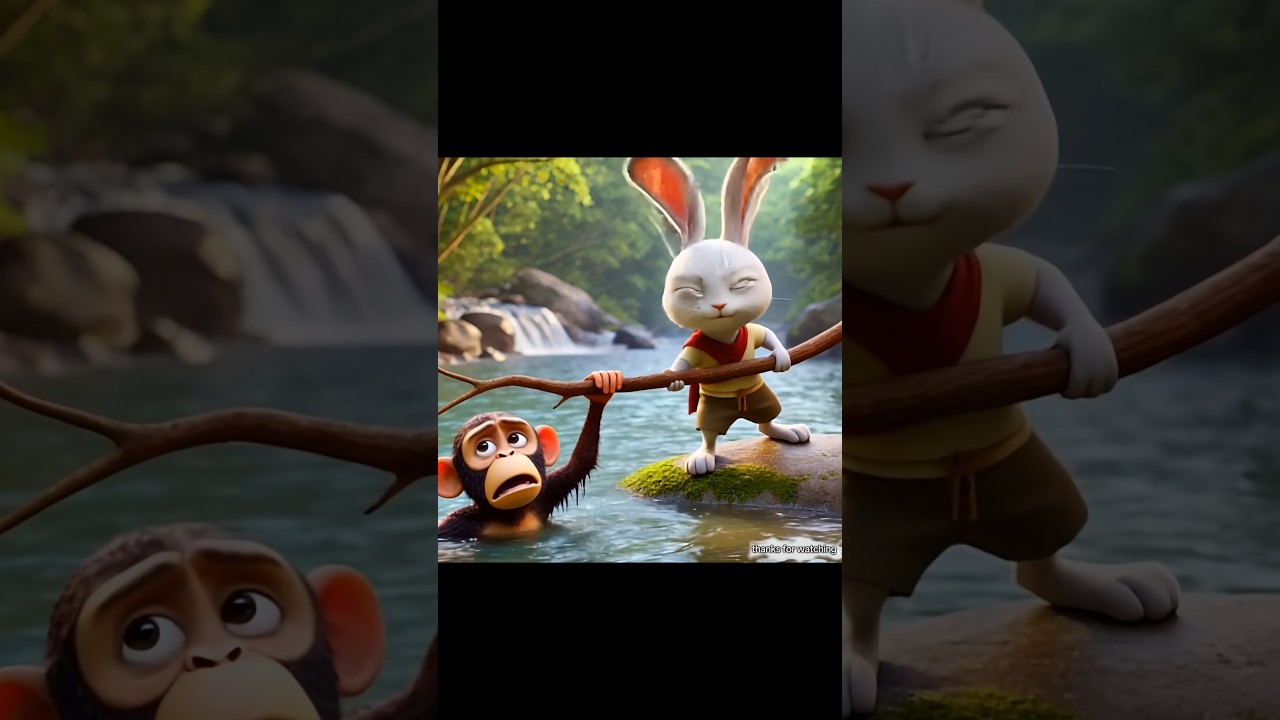 story rabbi and monkey 🫶🏻 #ai #animals #rabbit #monkey #aistory #shorts ...