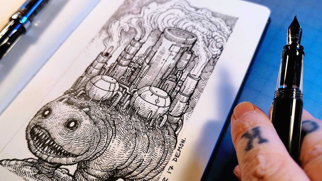 Smog Demon - Fountain Pen Drawing - YouTube