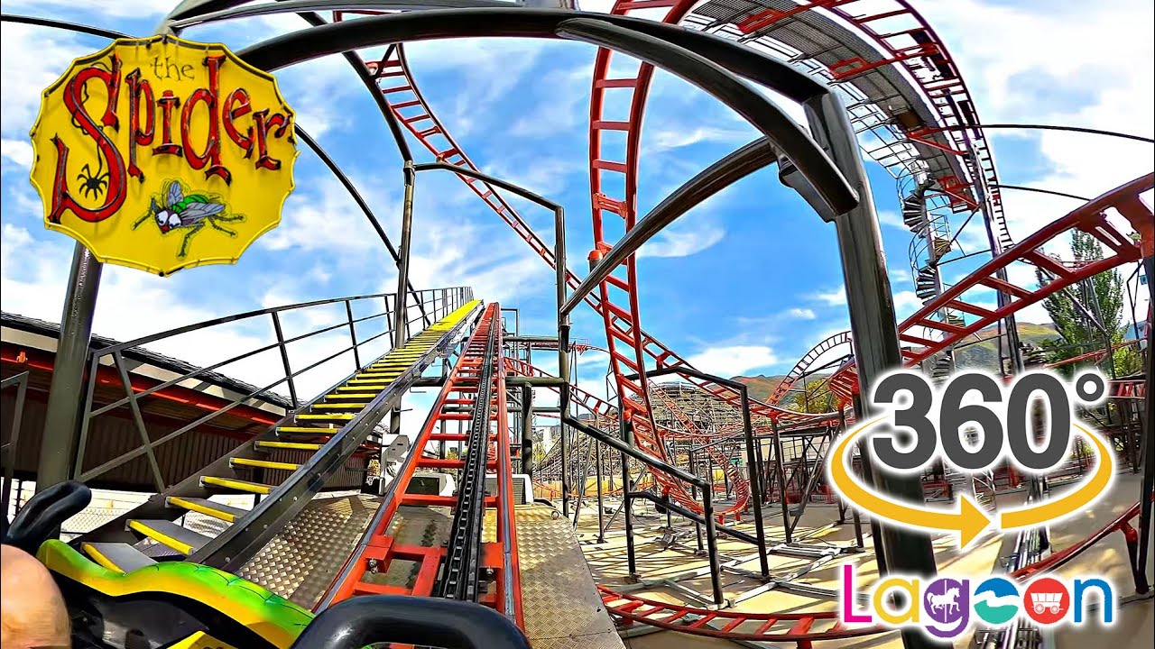 VR 360 The Spider Spinning Roller Coaster On Ride POV Lagoon 2023 09 30 ...
