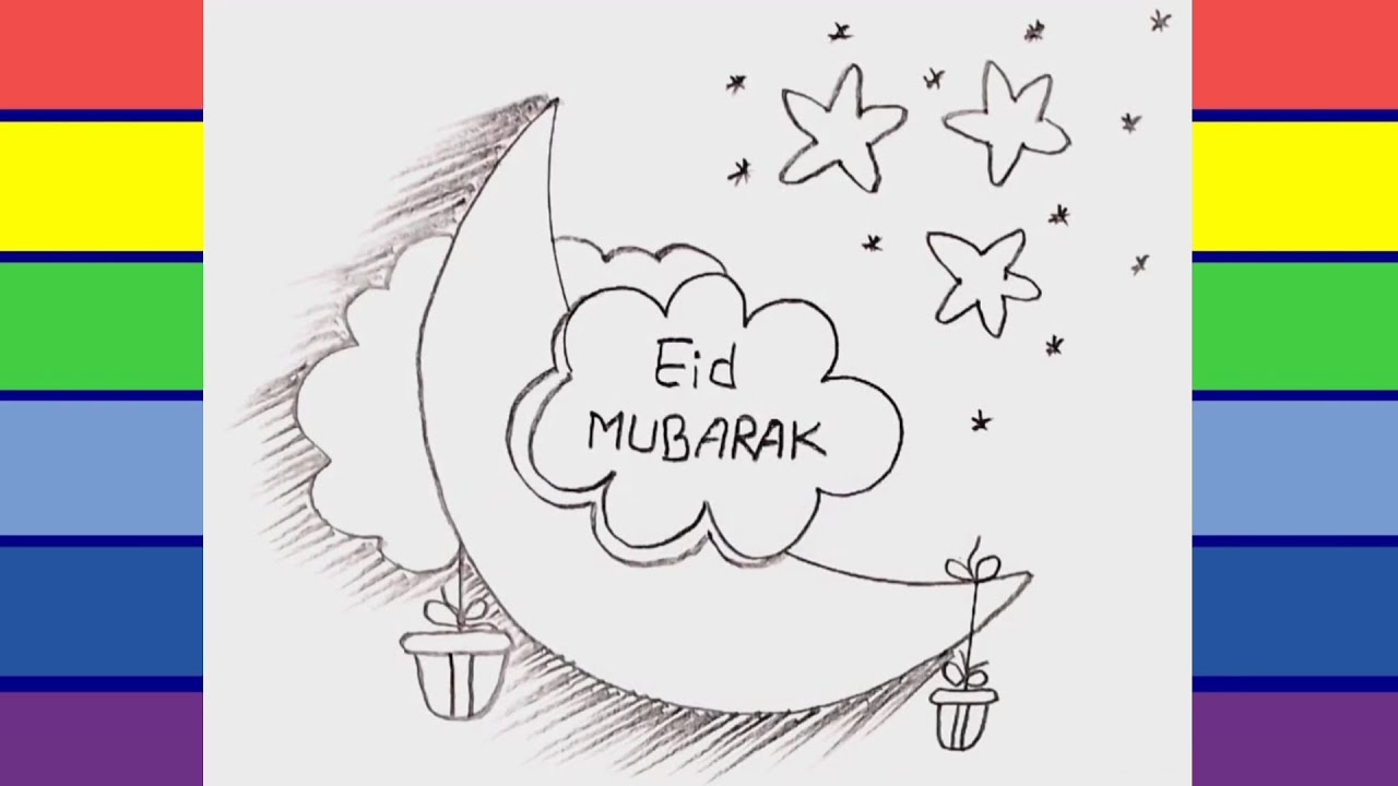 How to draw Eid Mubarak picture | Eid mubarak drawing easy and ...