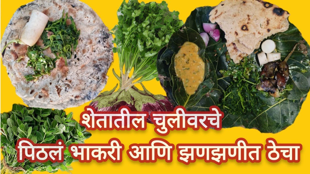 कॅमेरासमोर येऊन शेतातील चुलीवरचे पिठलं भाकरी ठेचा मेथीची भाजी मस्त ताजा ...