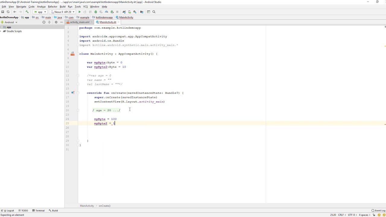 Android Kotlin Training Byte Datatype Youtube