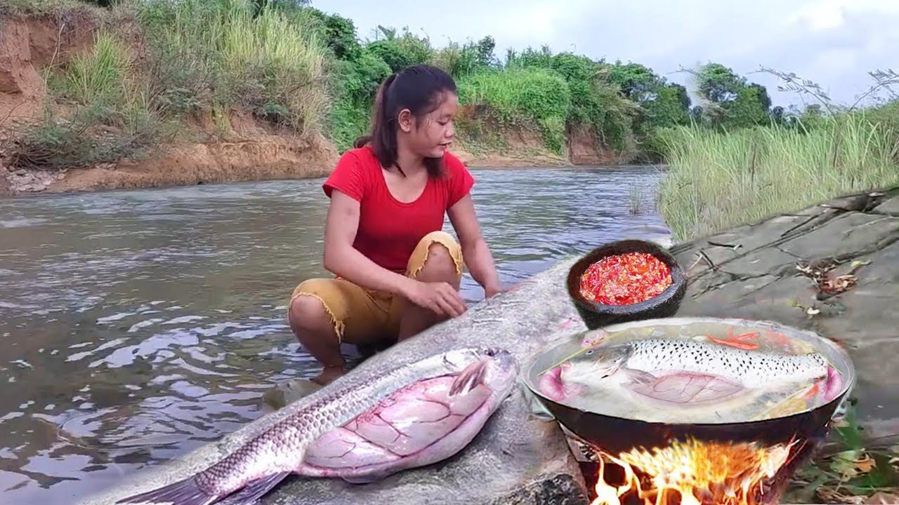 Yummy Big Fish with Eggs and Cooking Soup for lunch and Eating Delicous ...