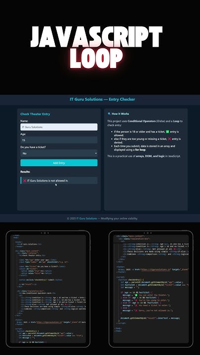 Master Conditional Logic & Loops in JavaScript 💡 | IT Guru Solutions #Shorts #js #loops #coding ...
