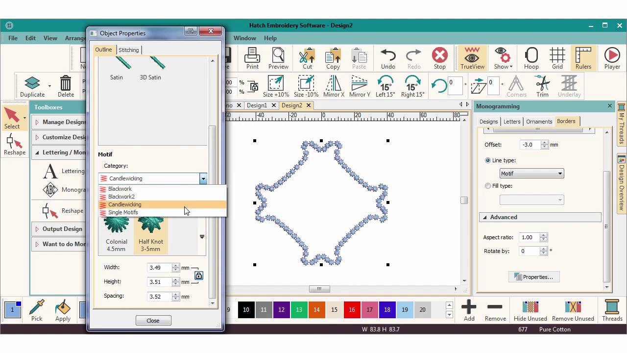 Monogramming Borders with Hatch Embroidery Software - YouTube