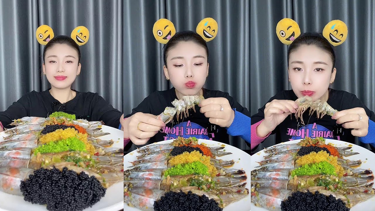 【XueYan Mukbang】Fish roe stuffed Thai shrimp🐟🐟🦐🦐#Seafood#sashimi# ...