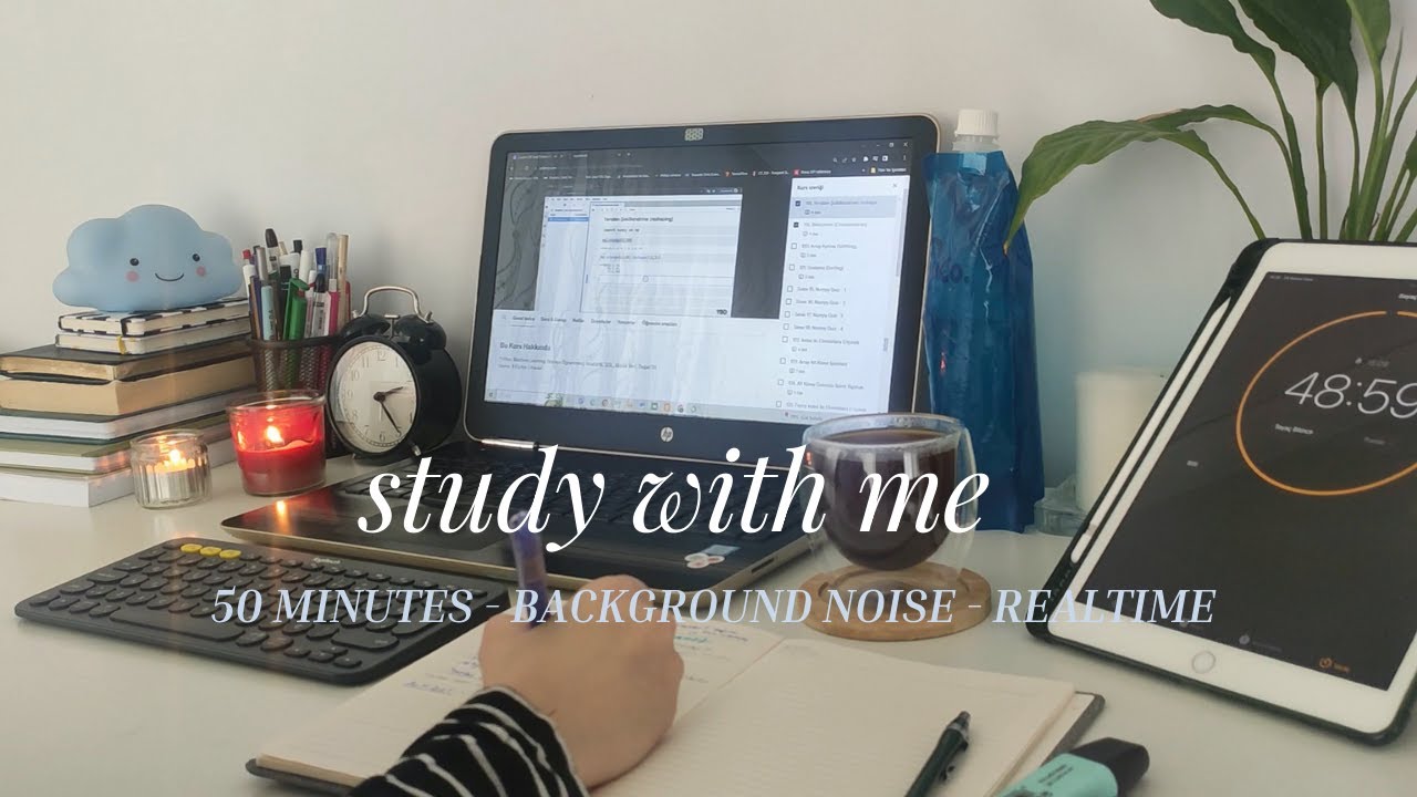 50 min study with me | background noise, realtime , with timer, cozy ...