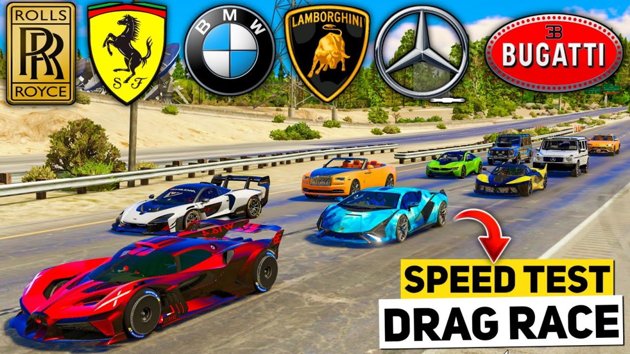 GTA 5: WORLD FAMOUS SUPER FAST CARS | FULL HIGHWAY DRAG RACE + SPEED ...