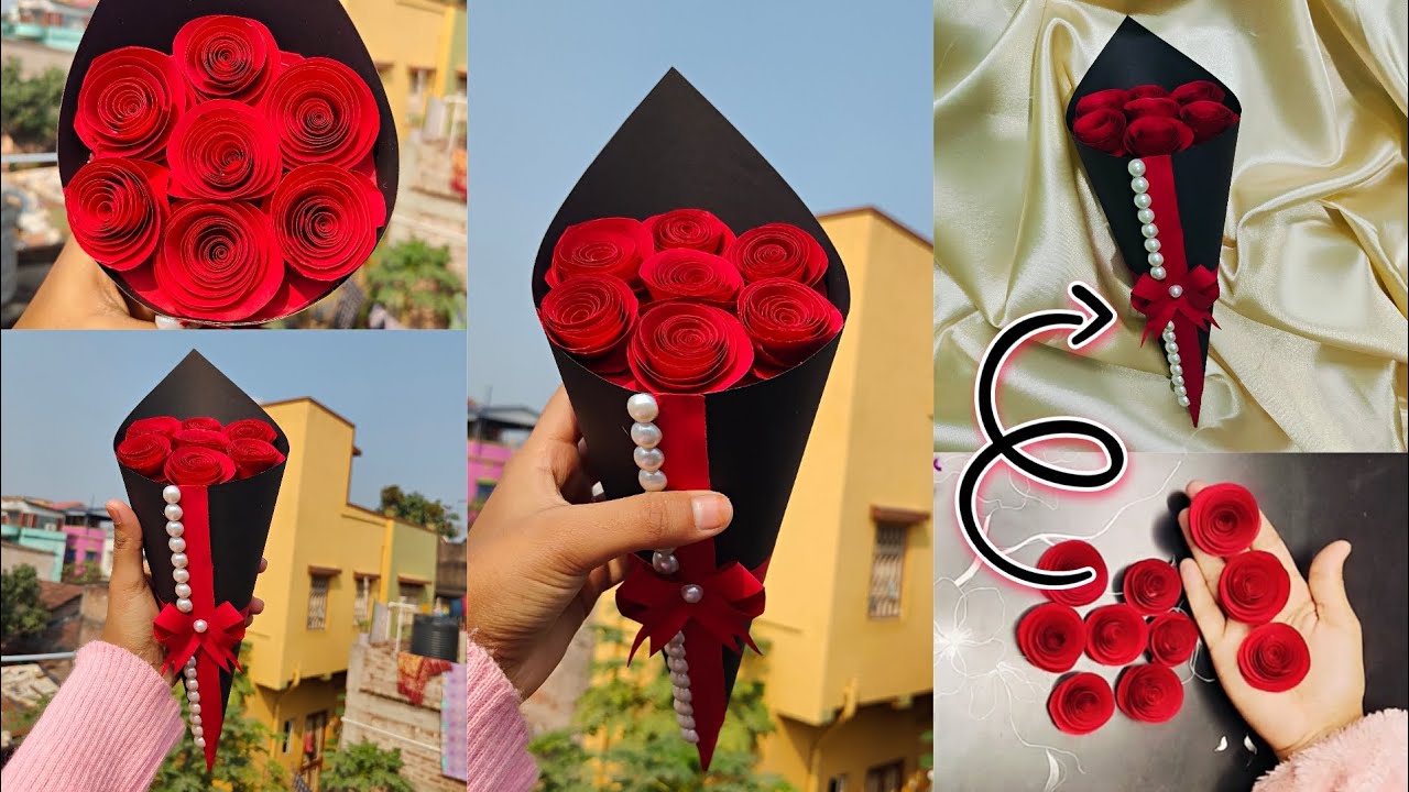 How to make flower bouquet🌹||beautiful paper flowers bouquet💐||paper ...