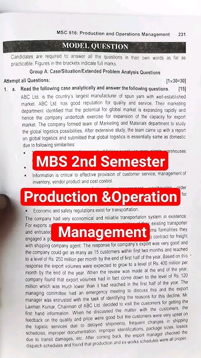 Production & Operations Management Model Question | MBS 2nd Semester Tribhuvan University - YouTube