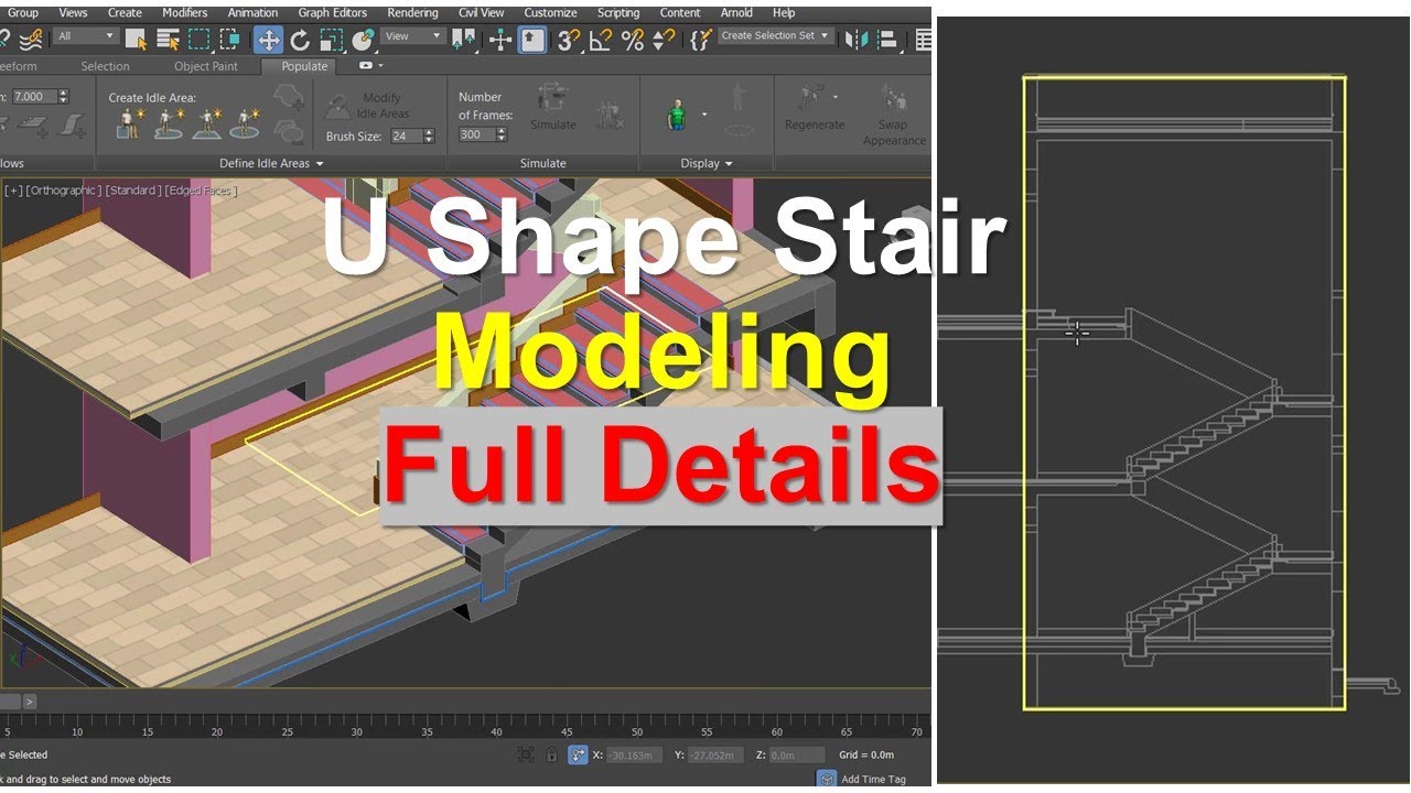 U Shape Stair 3D Modeling Full Details 3D Max - YouTube