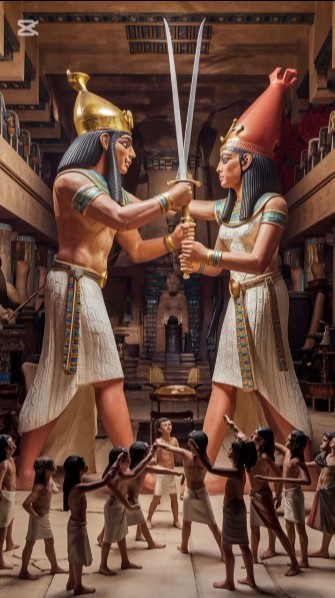 Ancient Egyptian Ferro king queen in their huge palace fight among ...