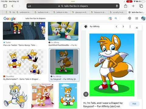 Tails the fox in diapers